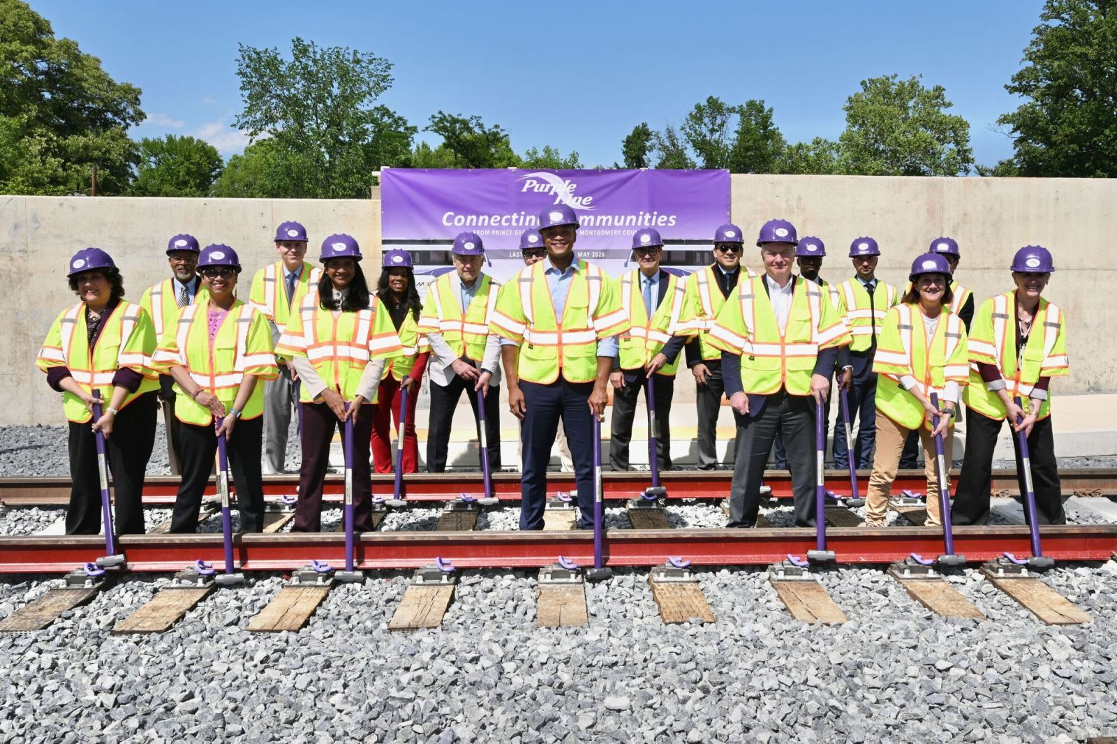Maryland Governor Installs Final Purple Line Rail During Tour | Metro